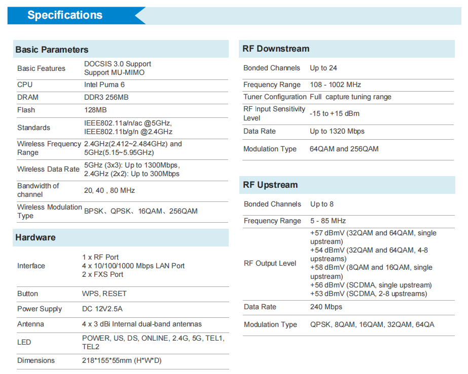 AC1600 24x8 DOCSIS 3.0 Cable Modem Router - SDMC Tech
